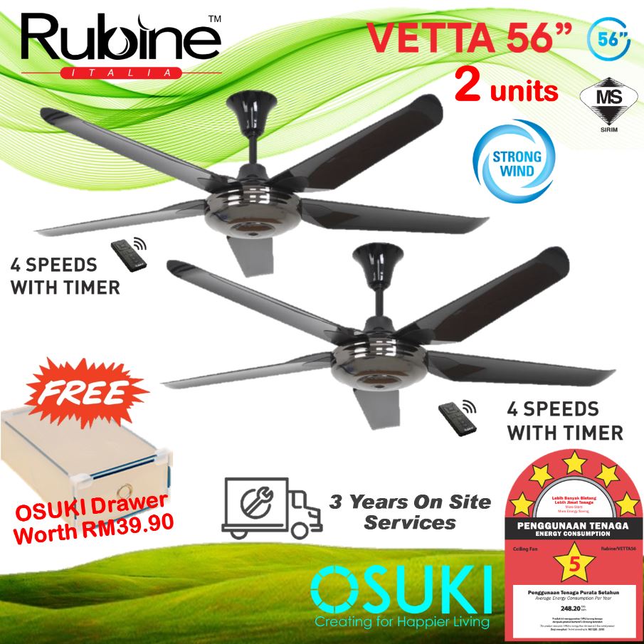 2 Units Rubine Vetta Ceiling Fan 56 Inch RCF-VETTA56-5B (FREE OSUKI DRAWER)
